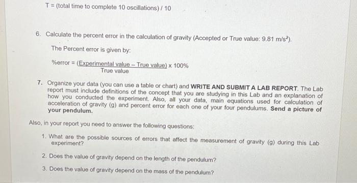 Solved Lab Experiment 03 Using a simple pendulum to | Chegg.com