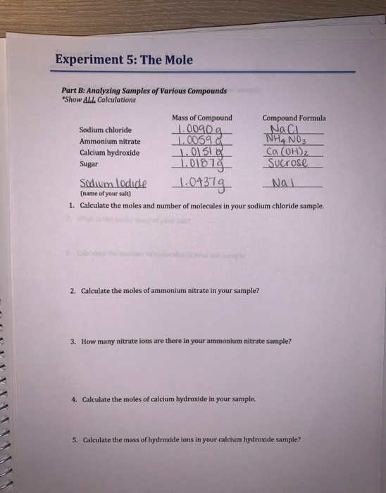 Solved Experiment 5: The Mole NAME: Section: Date: | Chegg.com