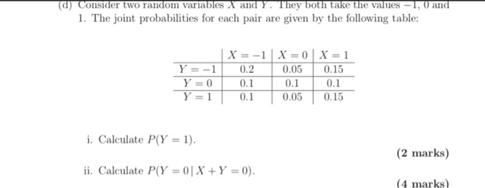 Solved (d) Consider two random variables X and Y. They both | Chegg.com