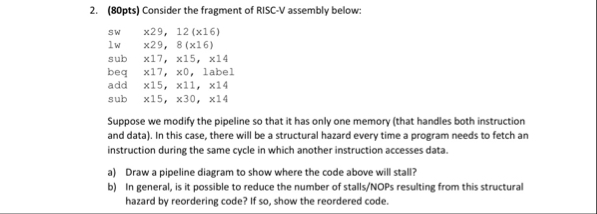 Solved (80pts) ﻿Consider the fragment of RISC-V assembly | Chegg.com