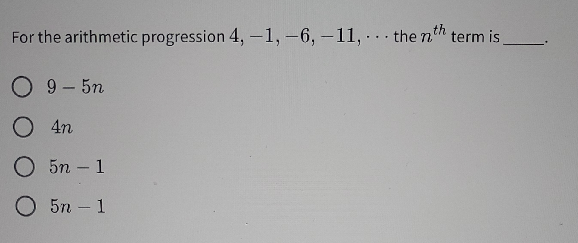 Solved For the arithmetic progression 4,-1,-6,-11,cdots the | Chegg.com