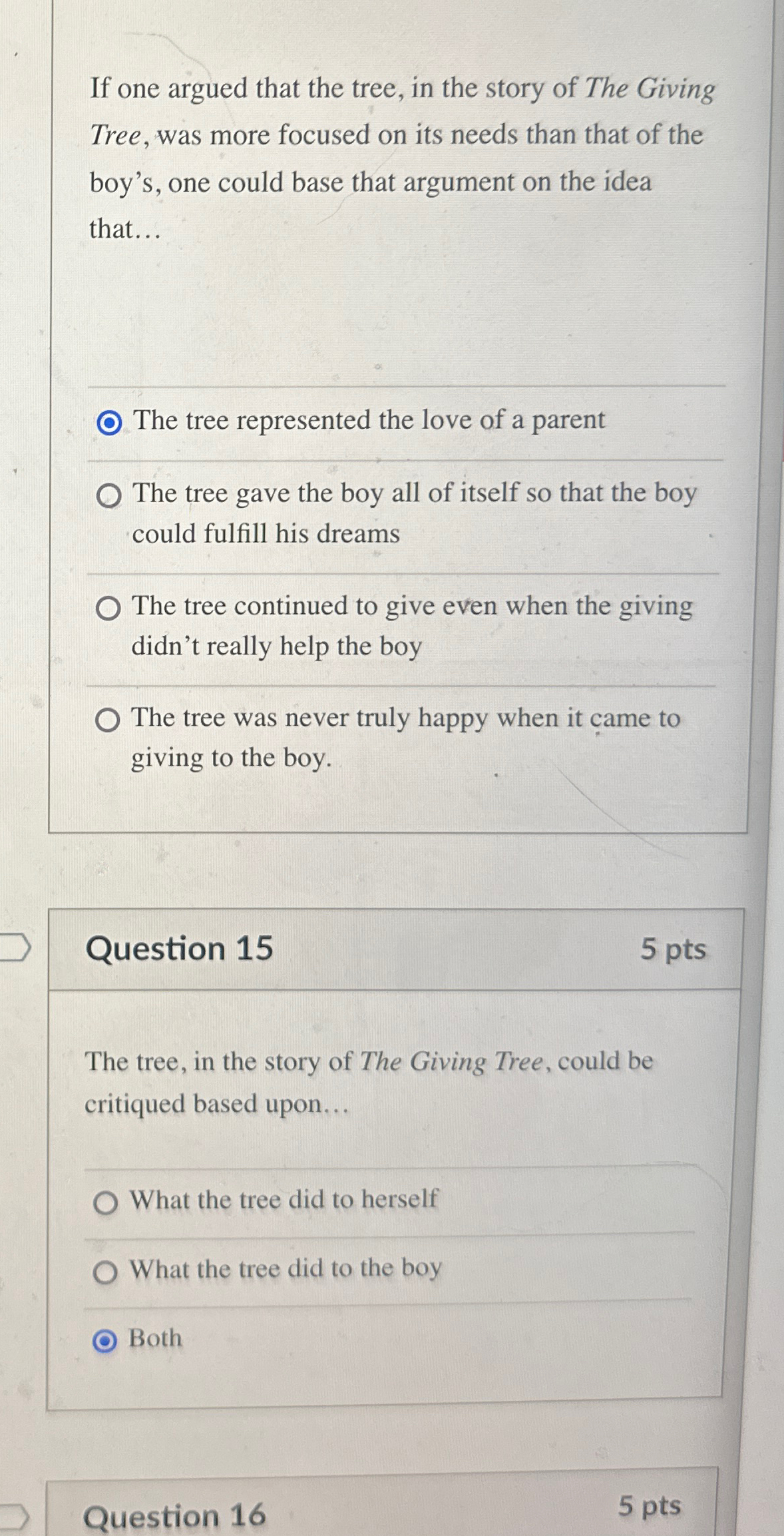 Solved If one argued that the tree, in the story of The | Chegg.com