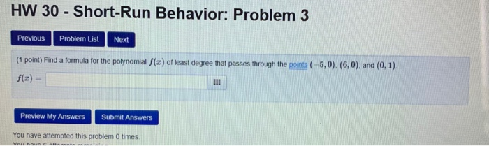 Solved HW 30 - Short-Run Behavior: Problem 3 Previous | Chegg.com