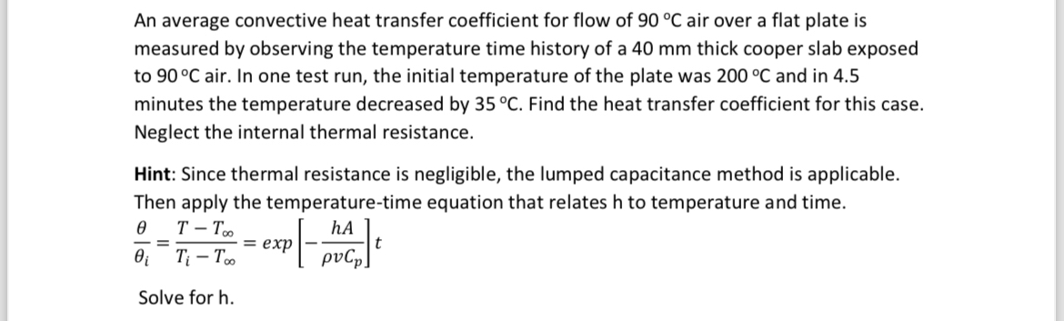 Solved An average convective heat transfer coefficient for | Chegg.com