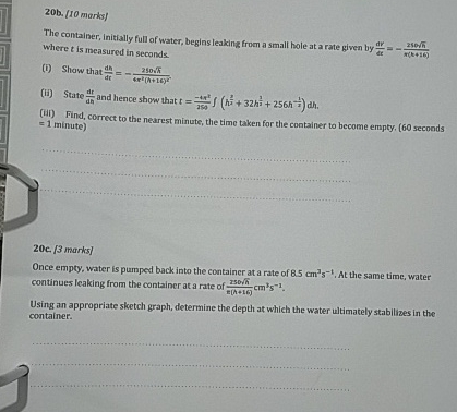 Solved 20b. (IO marks)The container, initially full of | Chegg.com