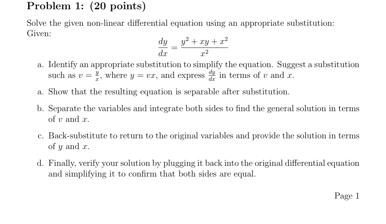 Solved Problem 1: (20 ﻿points)Solve the given non-linear | Chegg.com