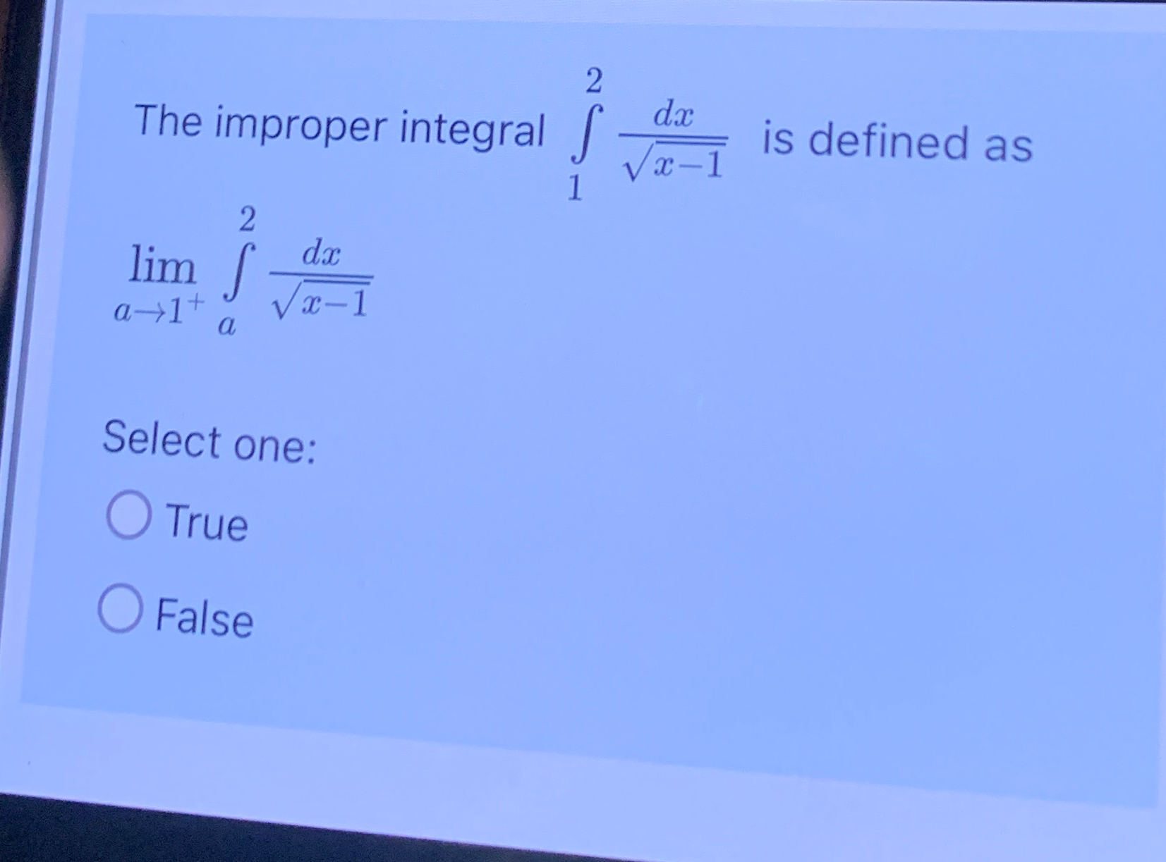 Solved The improper integral ∫12dxx-12 ﻿is defined | Chegg.com
