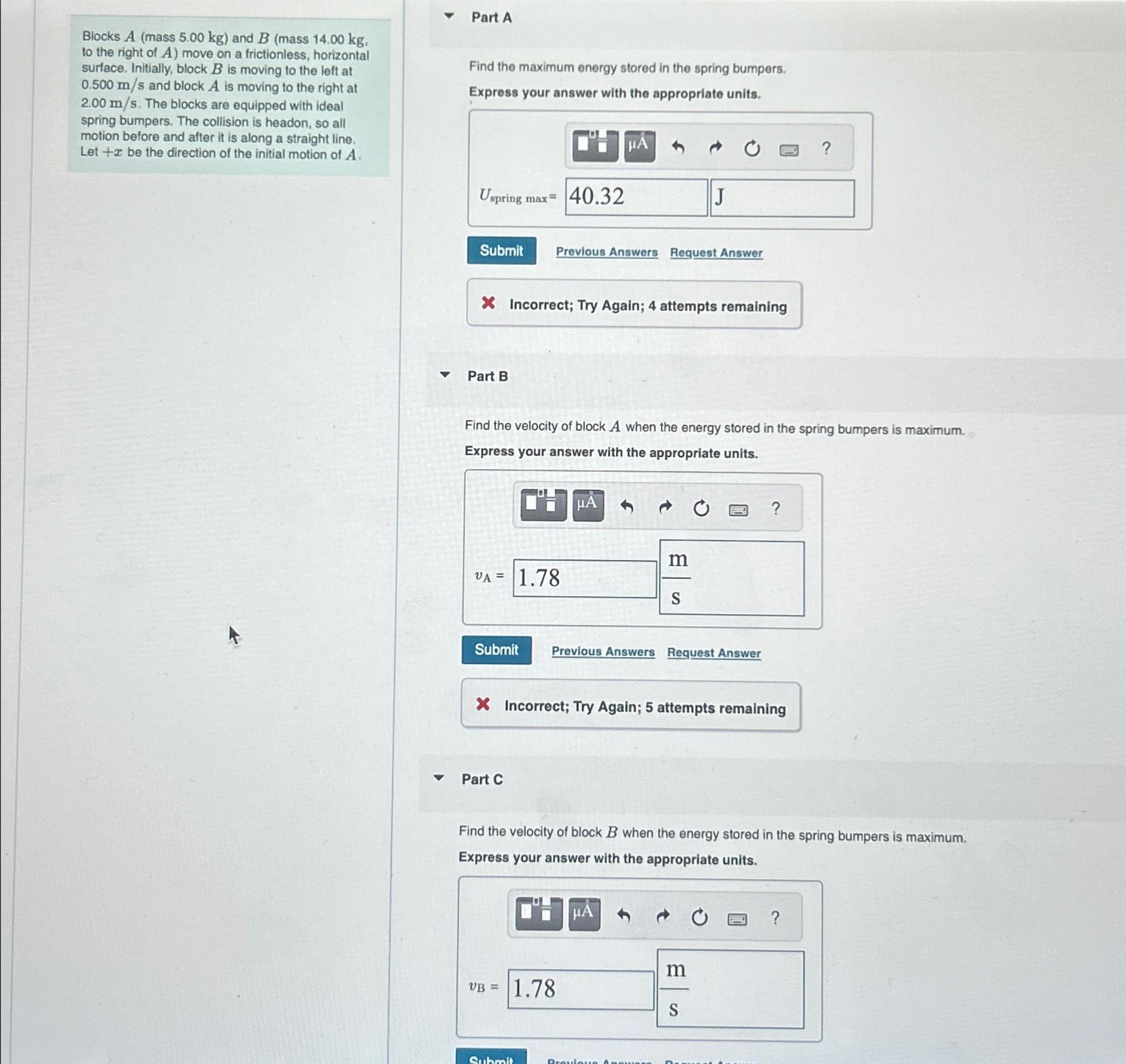 Solved Part ABlocks A (mass 5.00kg ) ﻿and B (mass 14.00kg, | Chegg.com