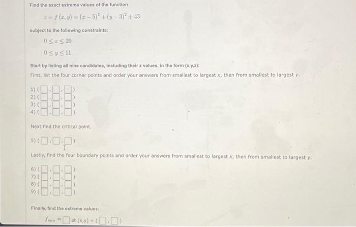 Find the exact extreme values of the function subject | Chegg.com