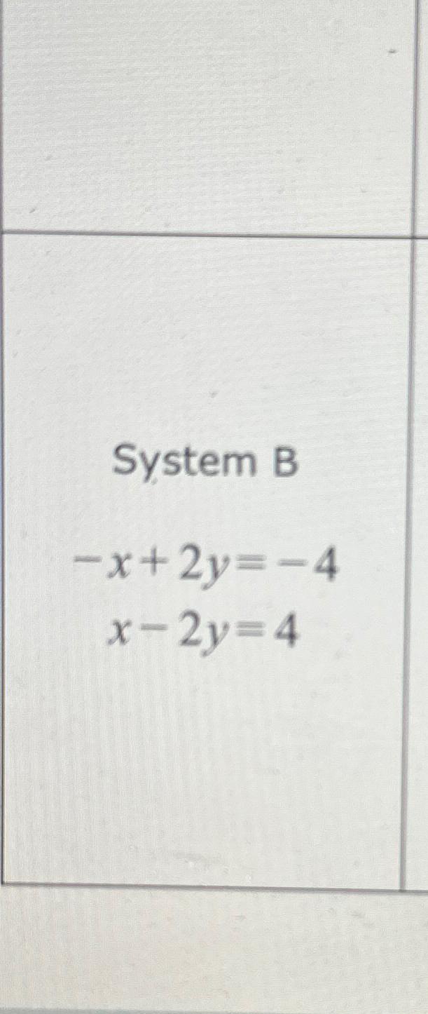 Solved System B-x+2y=-4x-2y=4 | Chegg.com