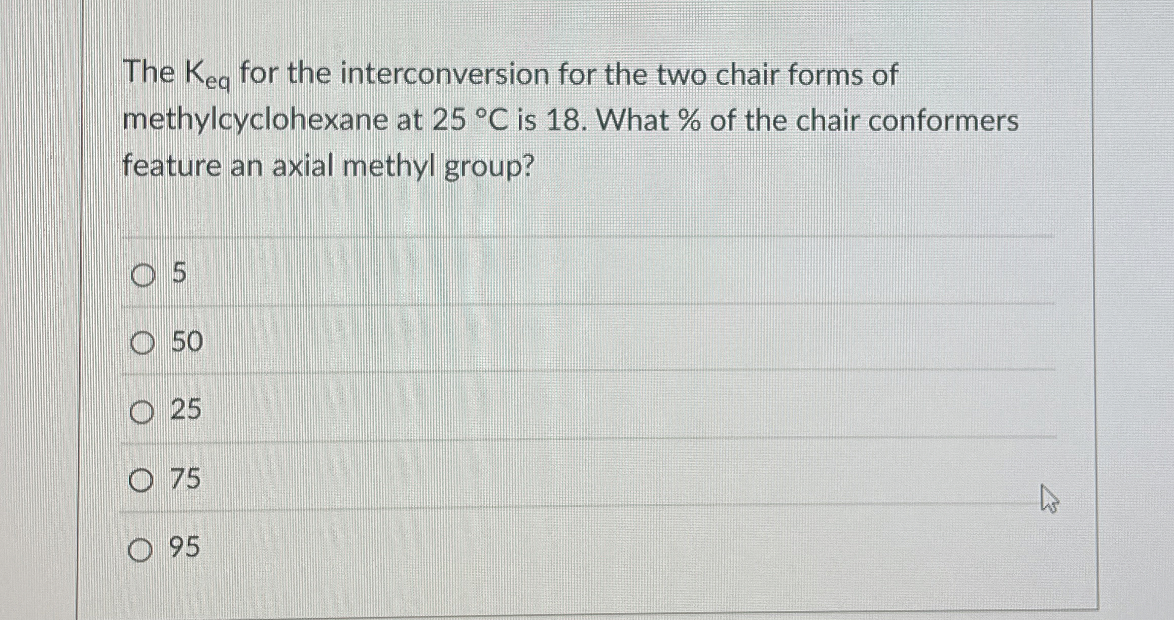 Solved The Keq ﻿for the interconversion for the two chair | Chegg.com