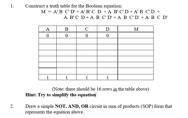 Solved Construct a truth table for the Boolean | Chegg.com