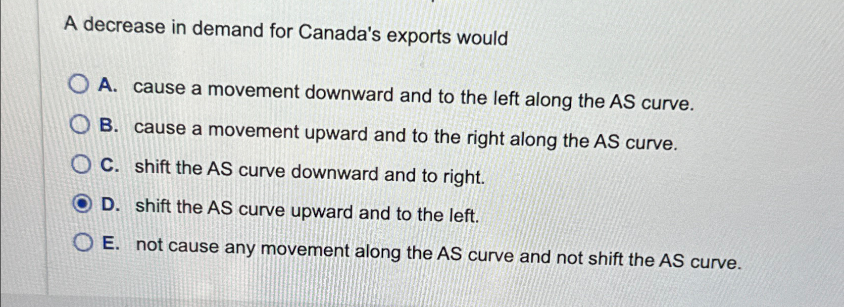 Solved A decrease in demand for Canada's exports wouldA. | Chegg.com