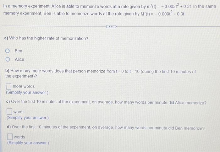 Solved In a memory experiment, Alice is able to memorize | Chegg.com