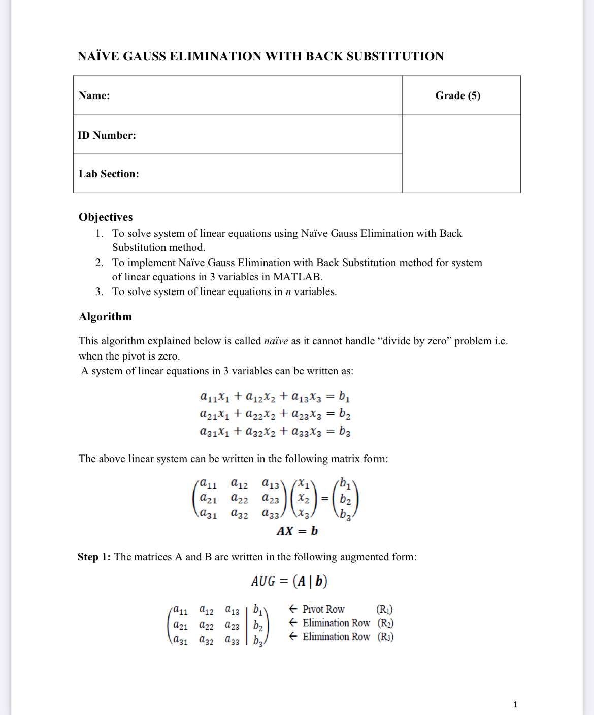NAÏVE GAUSS ELIMINATION WITH BACK | Chegg.com