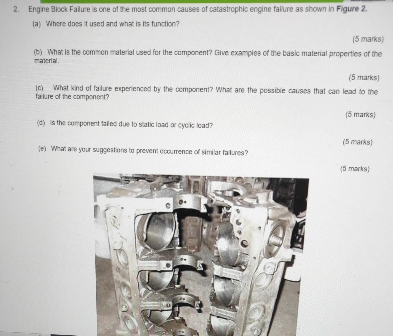 Solved 2. Engine Block Failure is one of the most common | Chegg.com