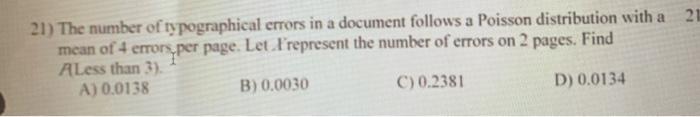 Solved 21) The number of typographical errors in a document | Chegg.com