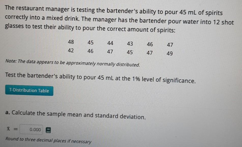 Solved The restaurant manager is testing the bartender's | Chegg.com
