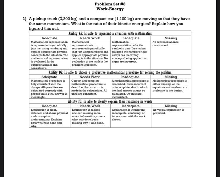 Solved Problem Set \#8 Work-Energy A pickup truck (2,200 kg) | Chegg.com
