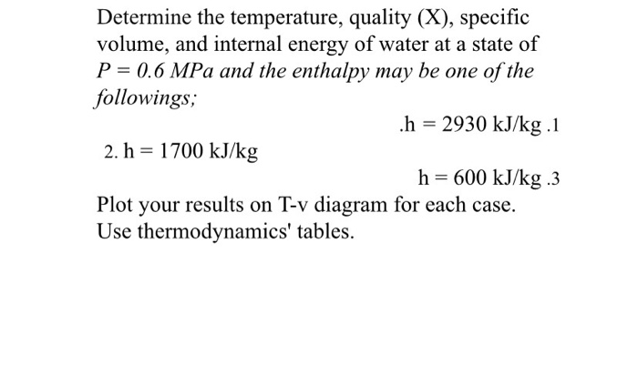 Solved Determine the temperature, quality (X), specific | Chegg.com