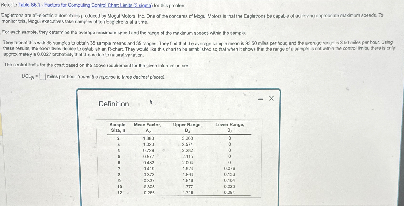 Solved For the given sample size, Upper Range (Upper D | Chegg.com