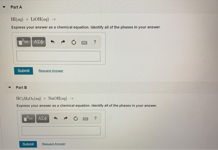 Solved Part A HI(aq) + LiOH(aq) → Express your answer as a | Chegg.com