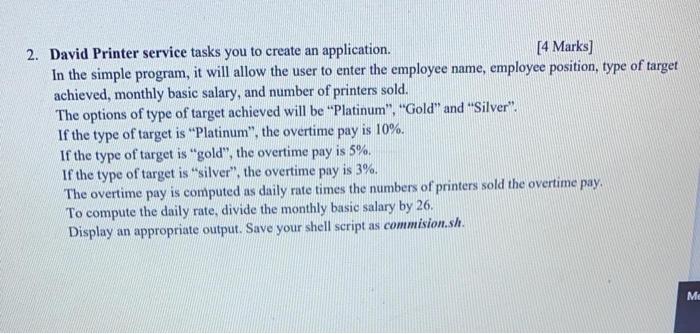 Solved 2. David Printer service tasks you to create an | Chegg.com