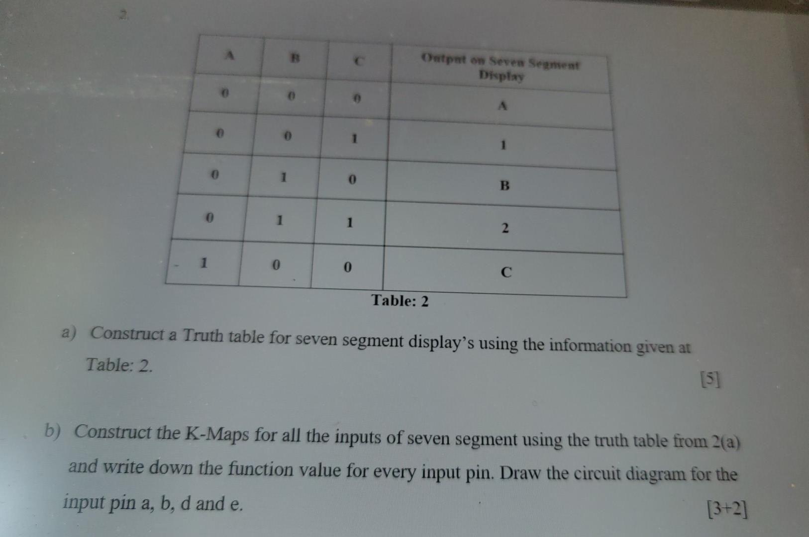 Solved B Output on Seven Segment Display 0 0 A 0 1 1 0 1 0 B | Chegg.com