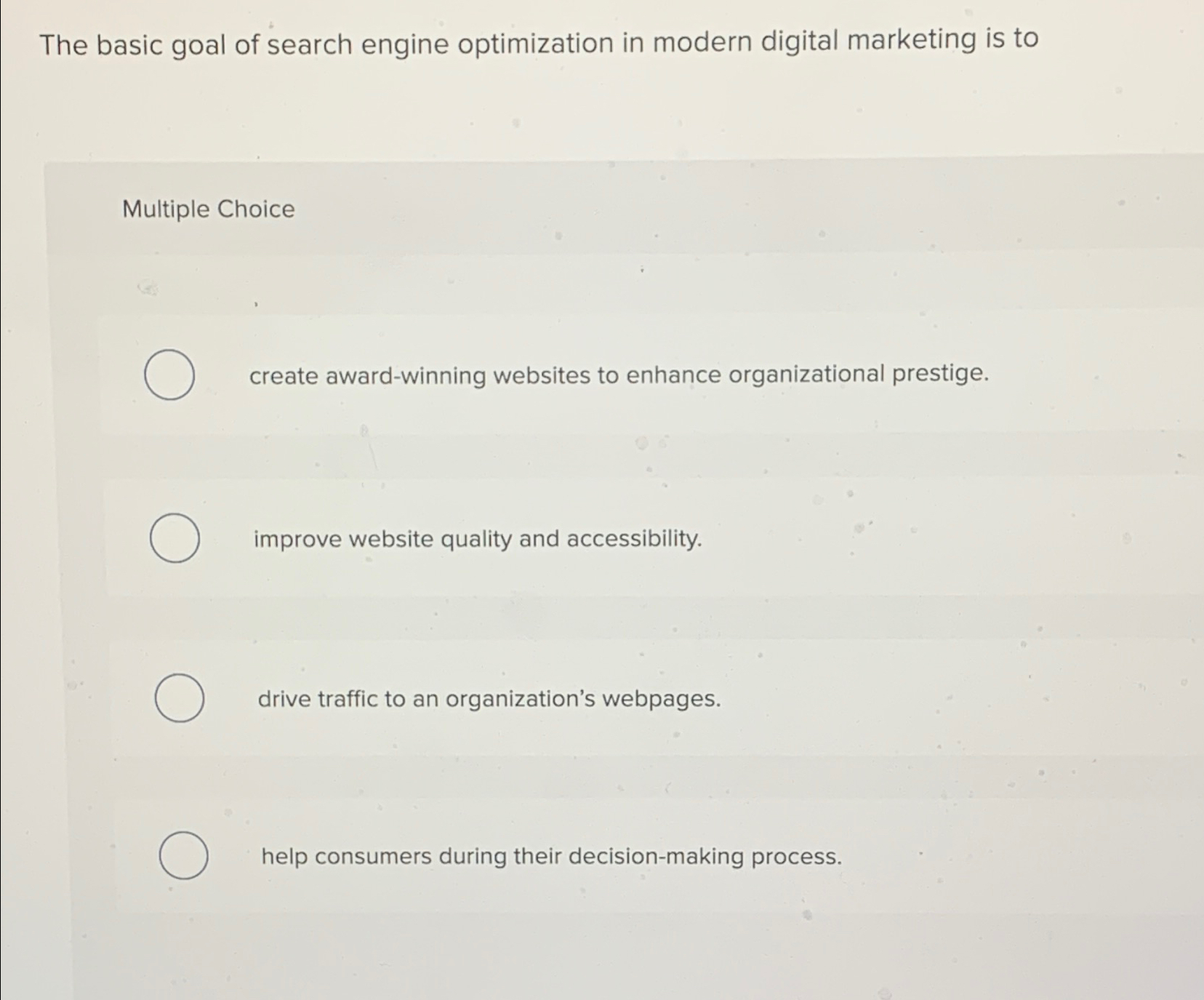 Solved The basic goal of search engine optimization in | Chegg.com