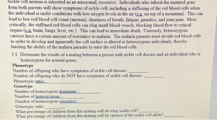 Solved Sickle cell anemia is inherited as an autosomal, | Chegg.com