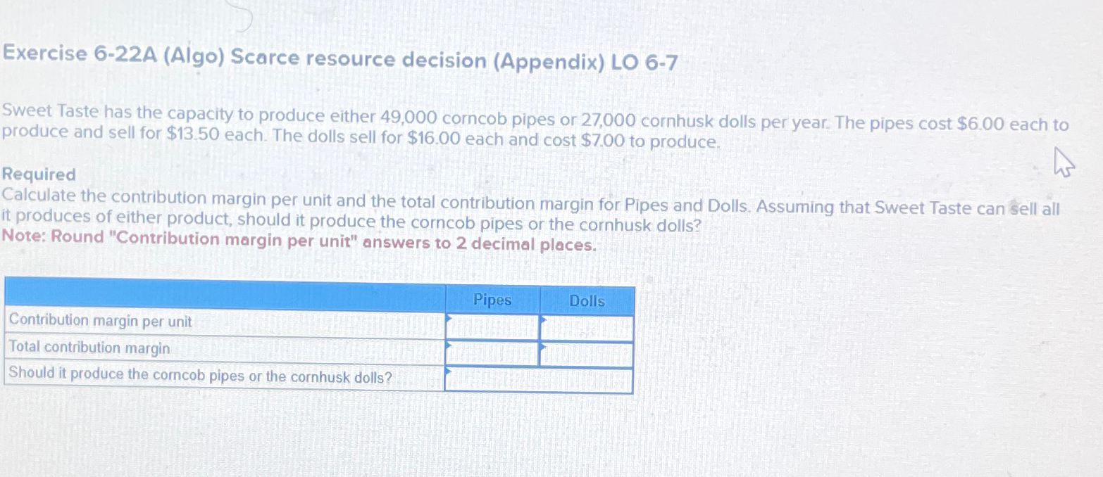 Solved Exercise 6-22A (Algo) ﻿Scarce resource decision | Chegg.com