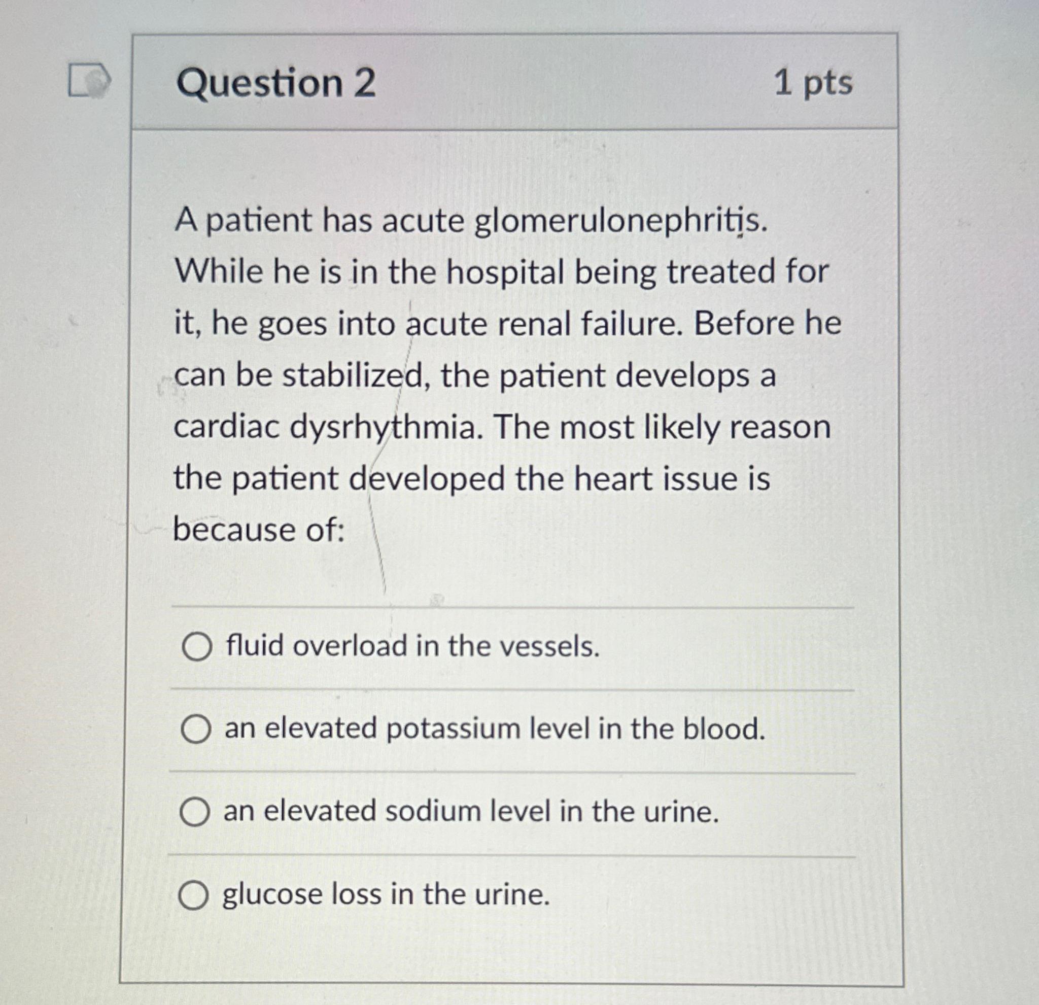 Solved Question 21ptsA patient has acute glomerulonephritis. | Chegg.com