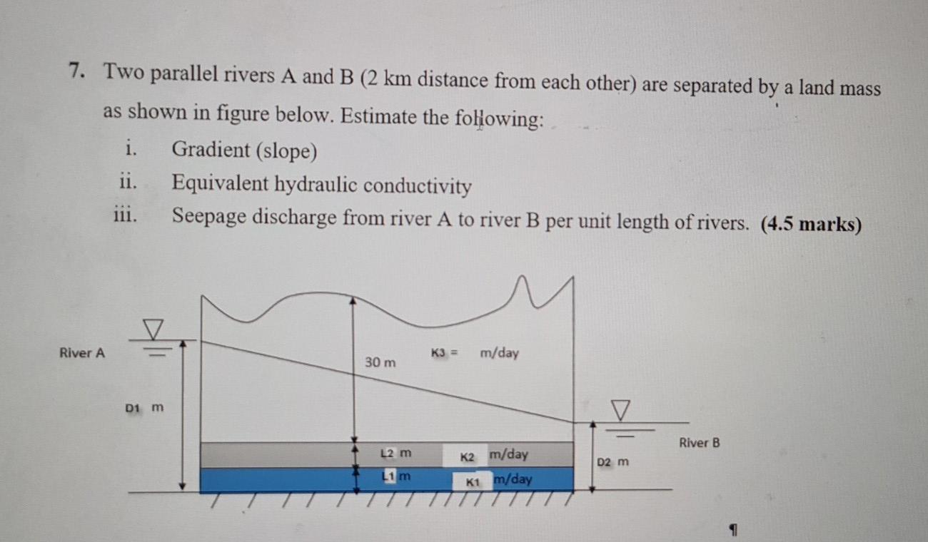Solved 7. Two parallel rivers A and B (2 km distance from | Chegg.com