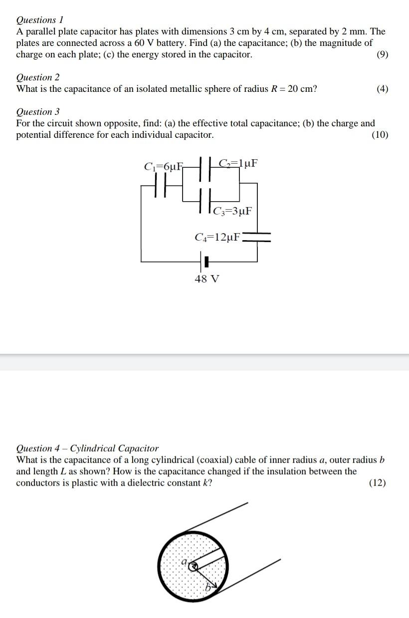 Solved Questions 1 A parallel plate capacitor has plates | Chegg.com