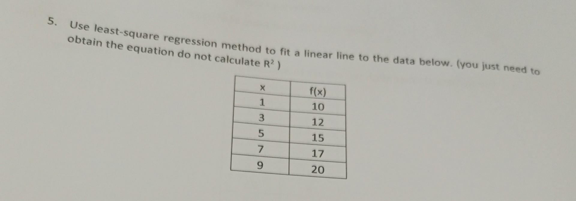 Solved 5. Use least-square regression method to fit a linear | Chegg.com