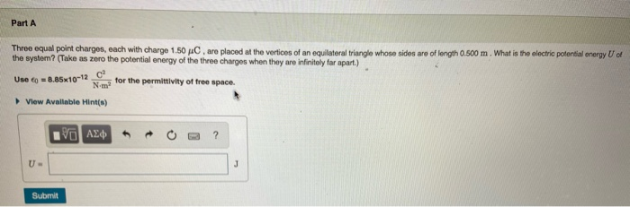 Solved Part A Three equal point charges, each with charge | Chegg.com