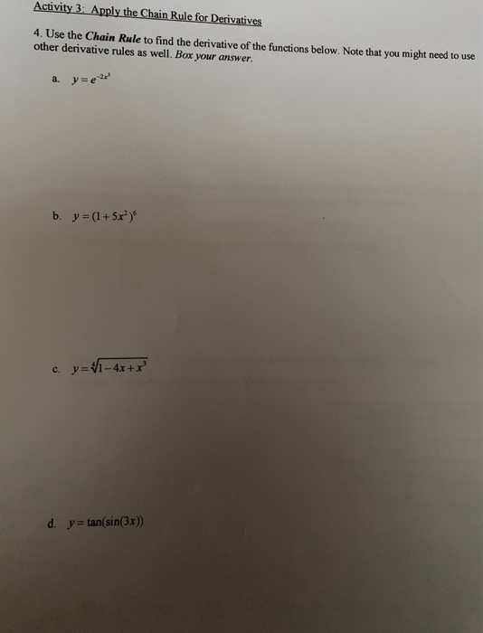 Solved Activity 3: Apply the Chain Rule for Derivatives 4. | Chegg.com