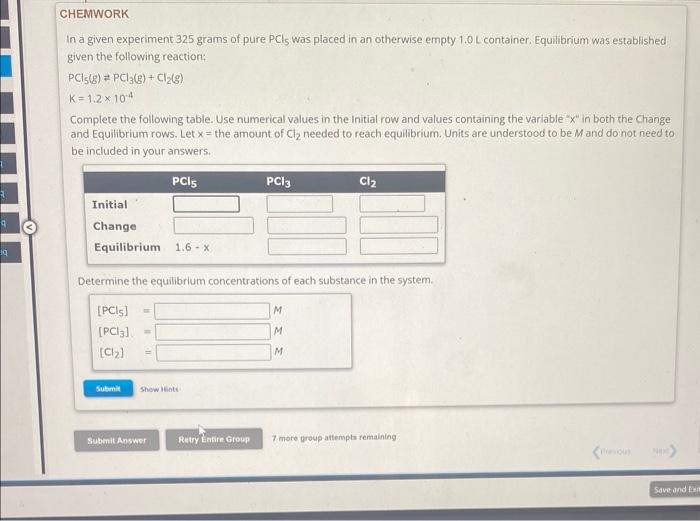 Solved In a given experiment 325 grams of pure PCl5 was | Chegg.com