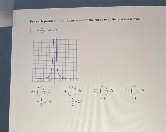 Solved For each problem, find the area under the curve over | Chegg.com
