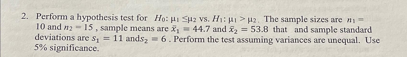 Solved Perform a hypothesis test for H_(0):\\\\mu | Chegg.com