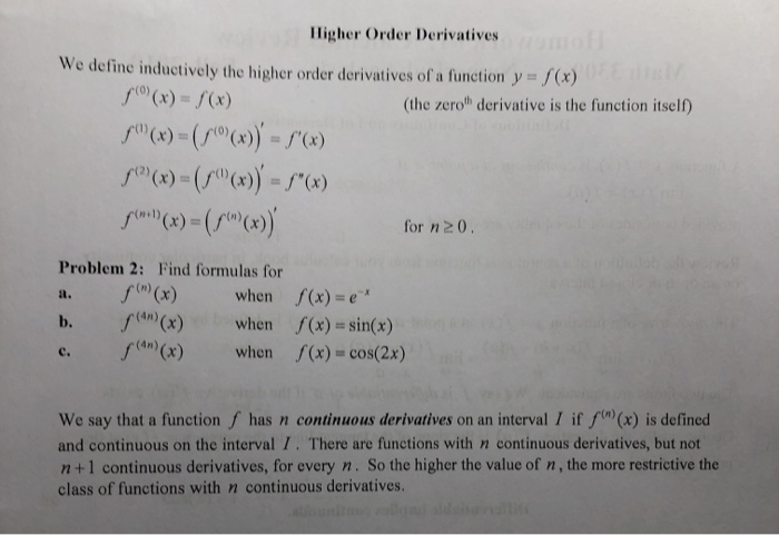 Solved Higher Order Derivatives We define inductively the | Chegg.com