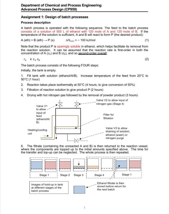 Solved Department of Chemical and Process Engineering | Chegg.com