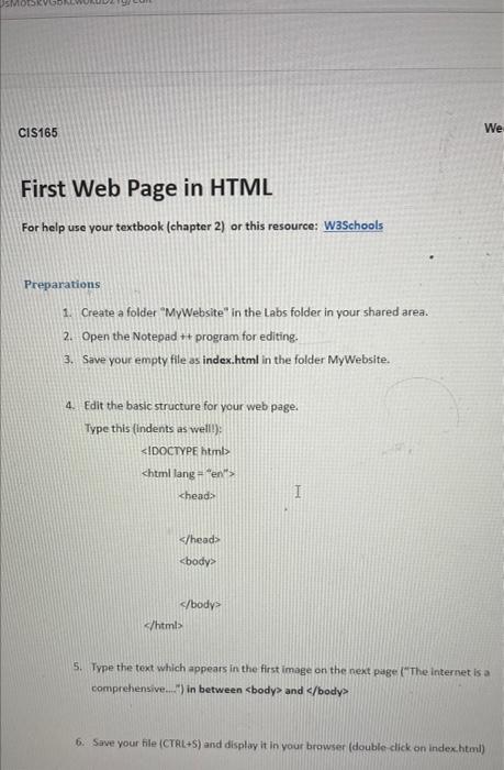 Solved Preparations 1. Create a folder "MyWebsite" in the | Chegg.com
