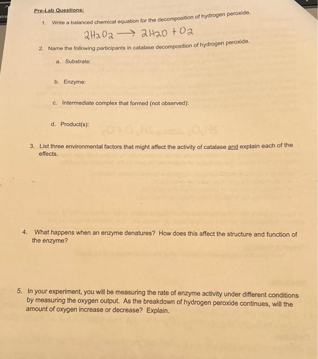 Solved Pre-Lab Questions: 1. Write a balanced chemical | Chegg.com