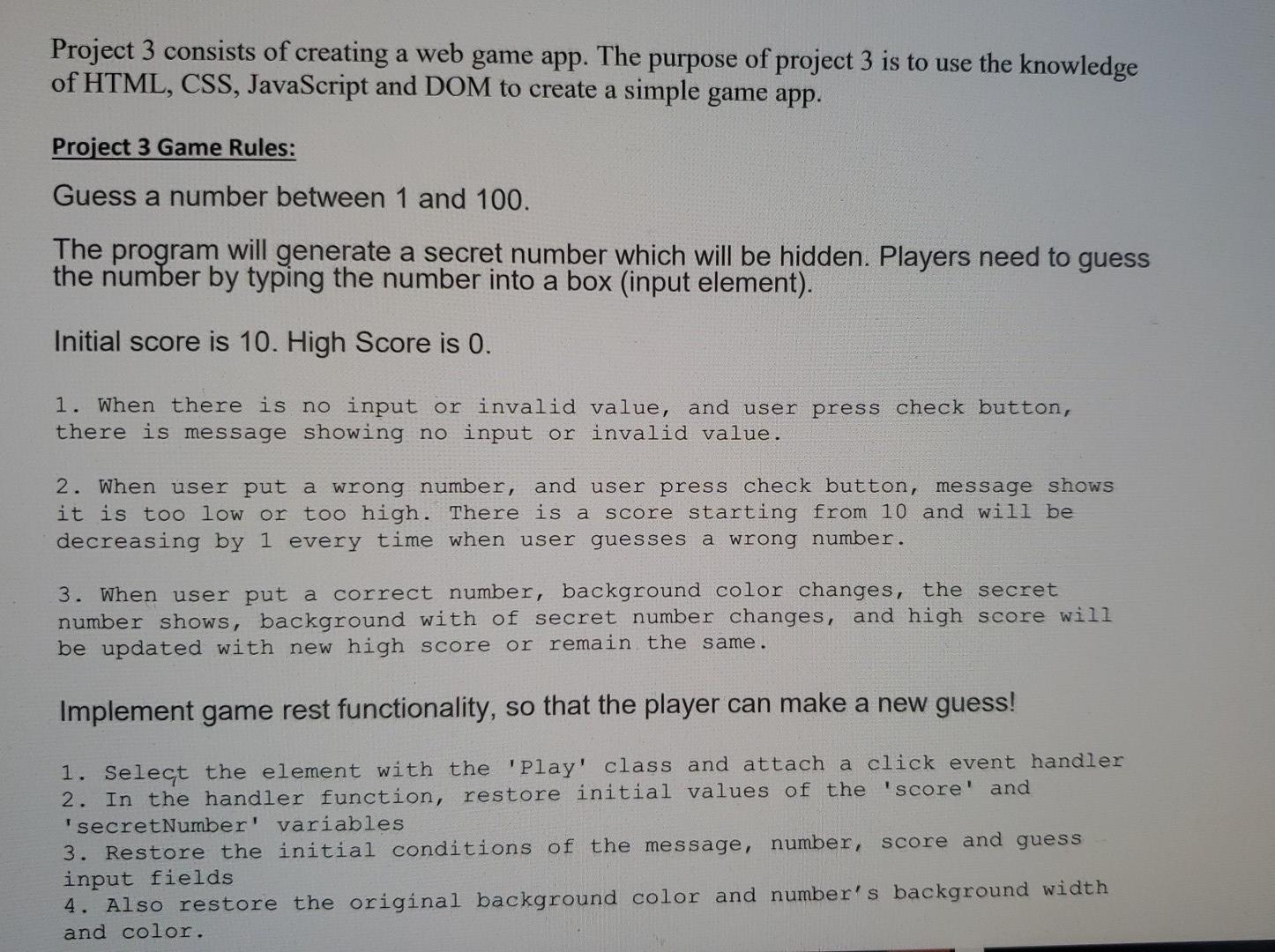 Solved Project 3 consists of creating a web game app. The | Chegg.com
