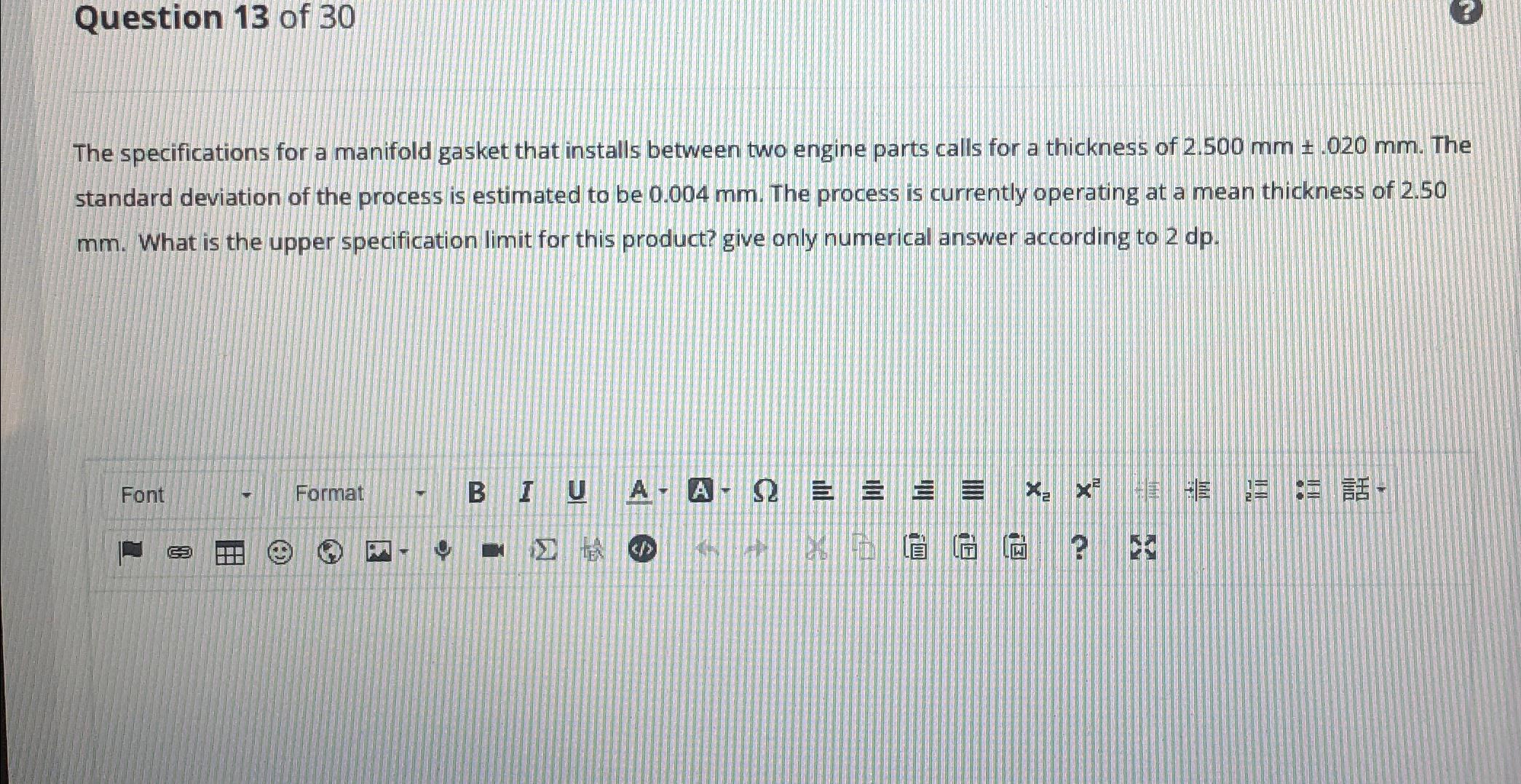 Solved Question 13 ﻿of 30The specifications for a manifold | Chegg.com