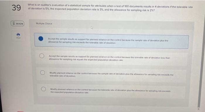 Solved 39 What Is On Auditor s Evaluation Of A Statistical Chegg