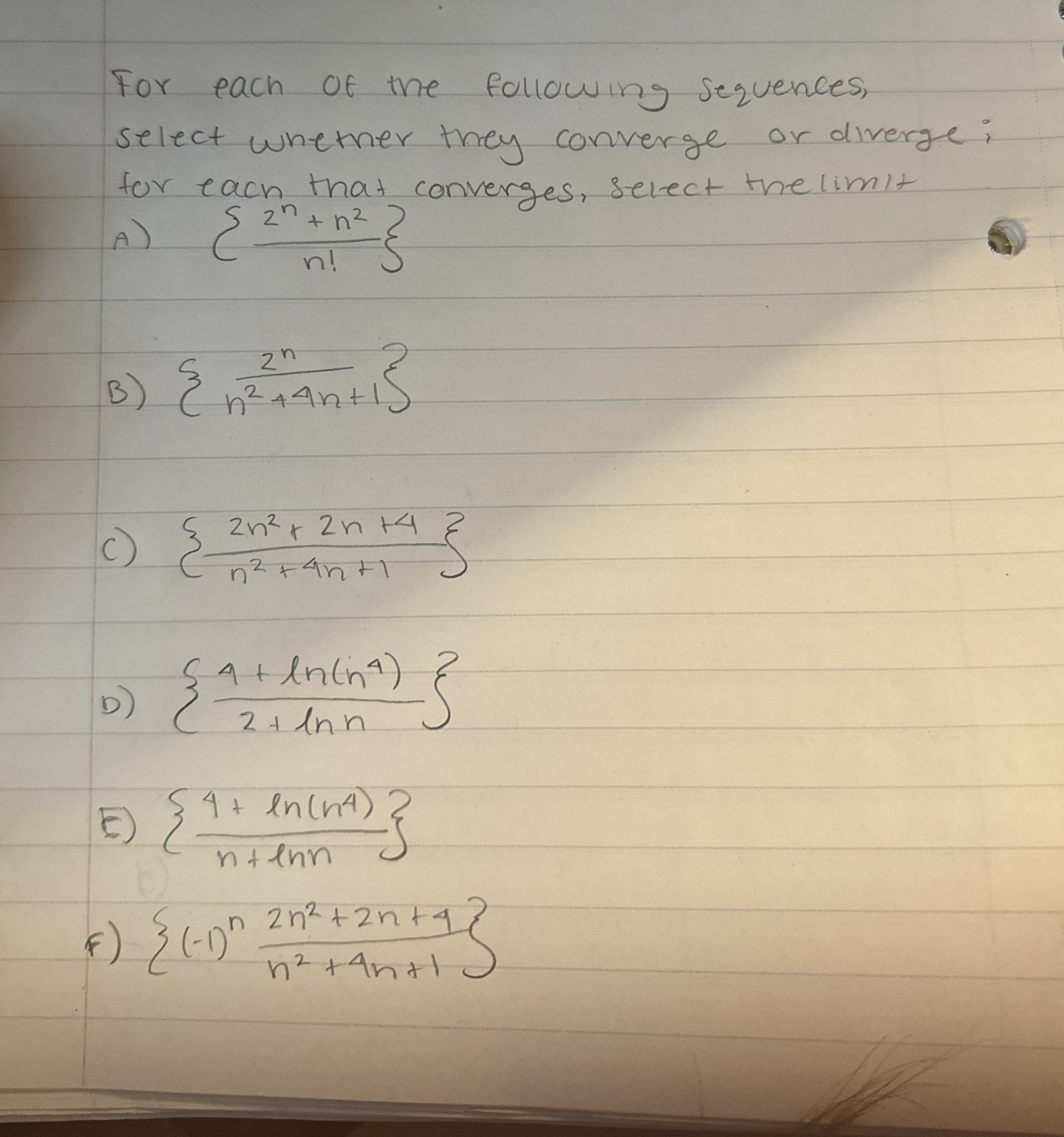 Solved For each of the following sequences, select whether | Chegg.com