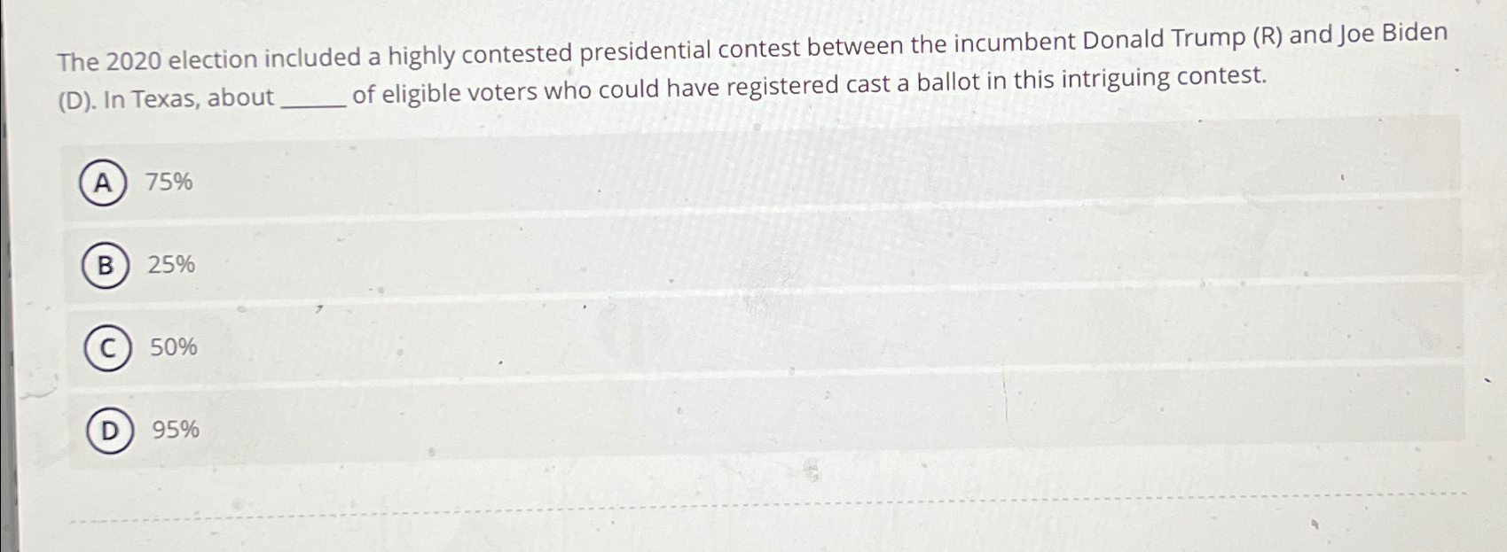 Solved The 2020 ﻿election included a highly contested | Chegg.com