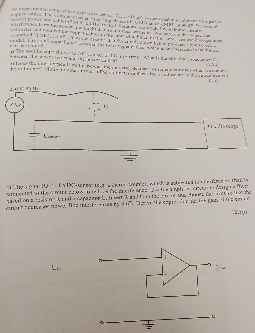 An experimental setup with a capacitive sensor, | Chegg.com
